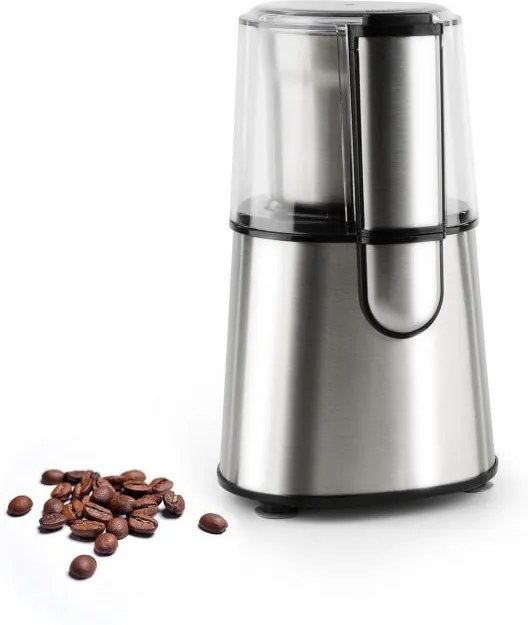 Klarstein Speedpresso, stříbrný, mlýnek na kávu, 200 W, 65 g, tříštivý mlecí mechanismus, ušlechtilá ocel