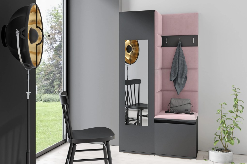 Eka Předsíňová stěna s čalouněnými panely Trinity 13 - Grafit / Světlá růžová 2319