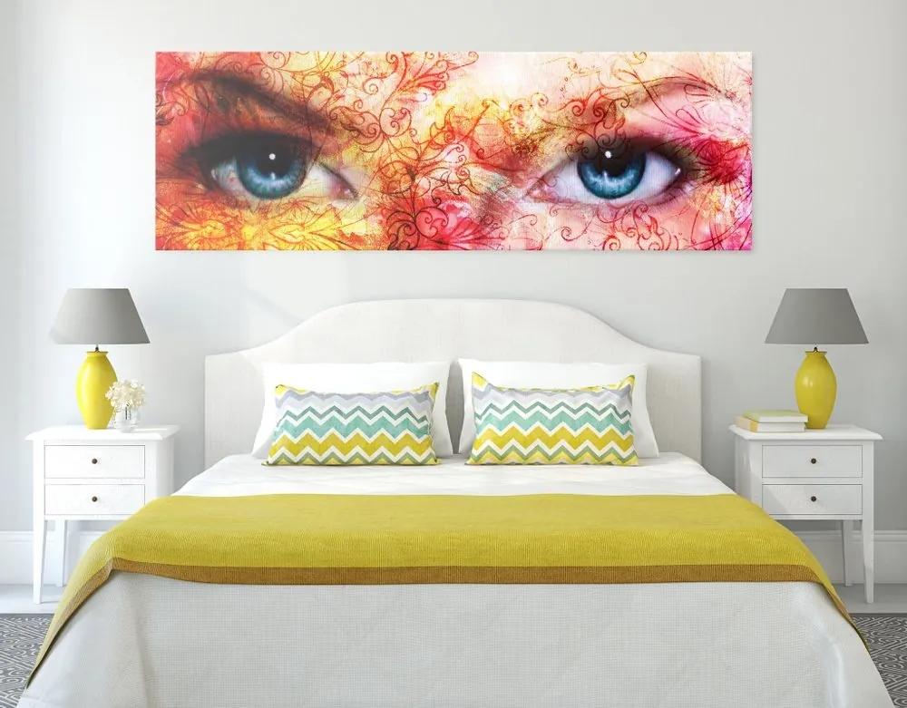 Obraz modré oči s abstraktními prvky - 150x50 cm