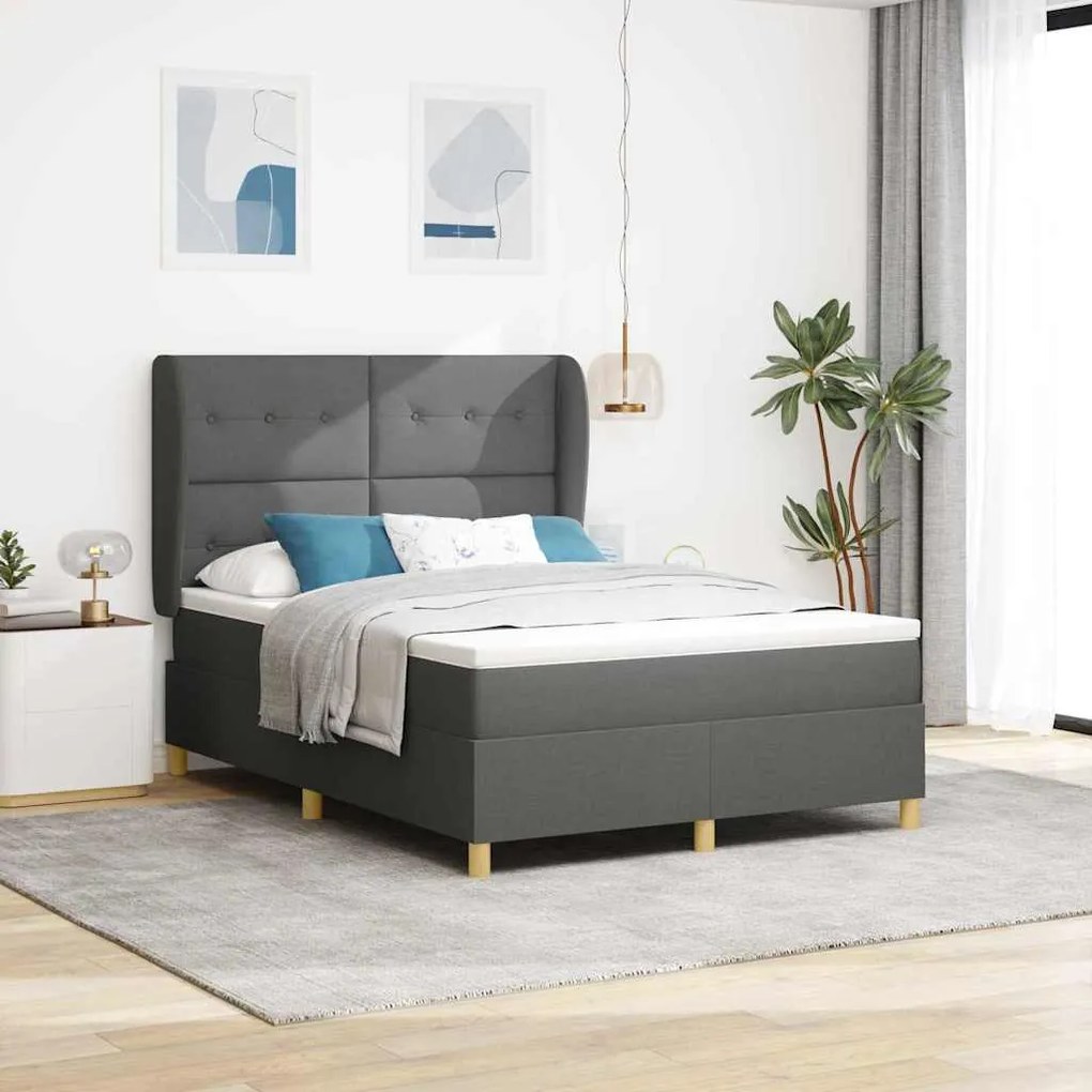Postel s boxspringem s čelo Tmavě šedá 200 x 160 cm textil 3340761