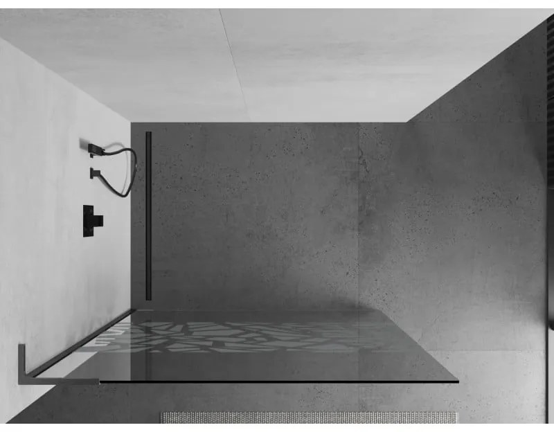 Mexen Kioto L, sprchová zástěna Walk-In 100 x 200 cm, 8mm čiré sklo bílý vzor, grafitový profil, 800-100-103-66-85