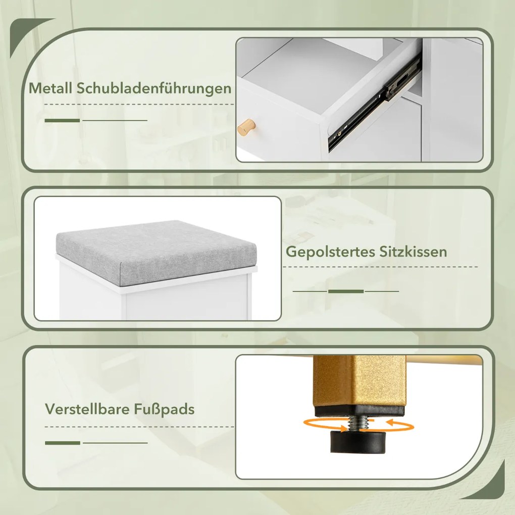Costway Toaletní stolek s osvětleným zrcadlem Sada toaletního a taburetky 3