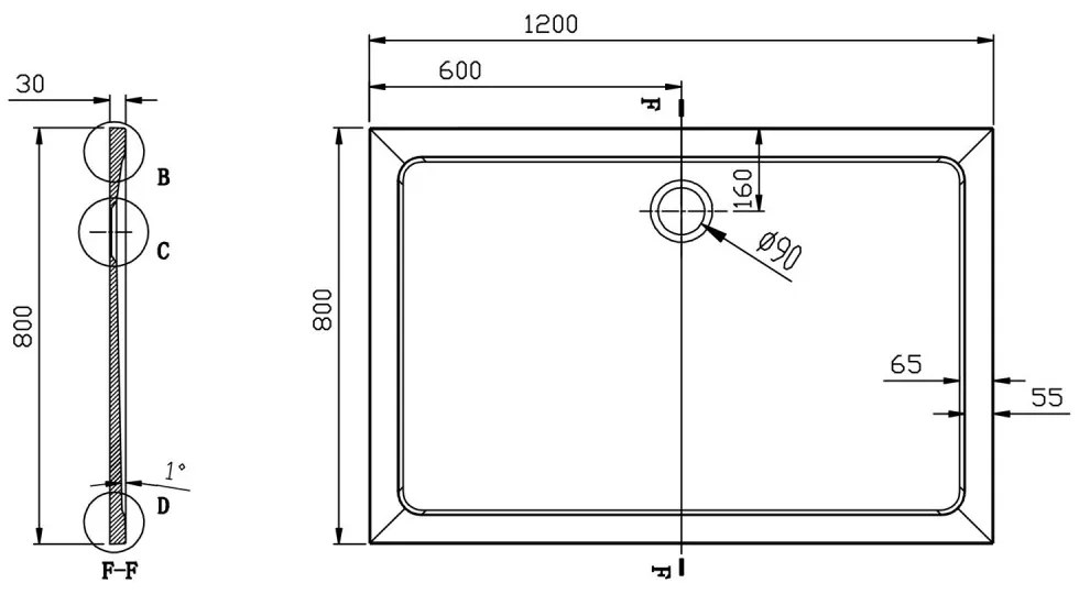 Aqualine TECMI sprchová vanička z litého mramoru, 120x80x3cm PQ12080