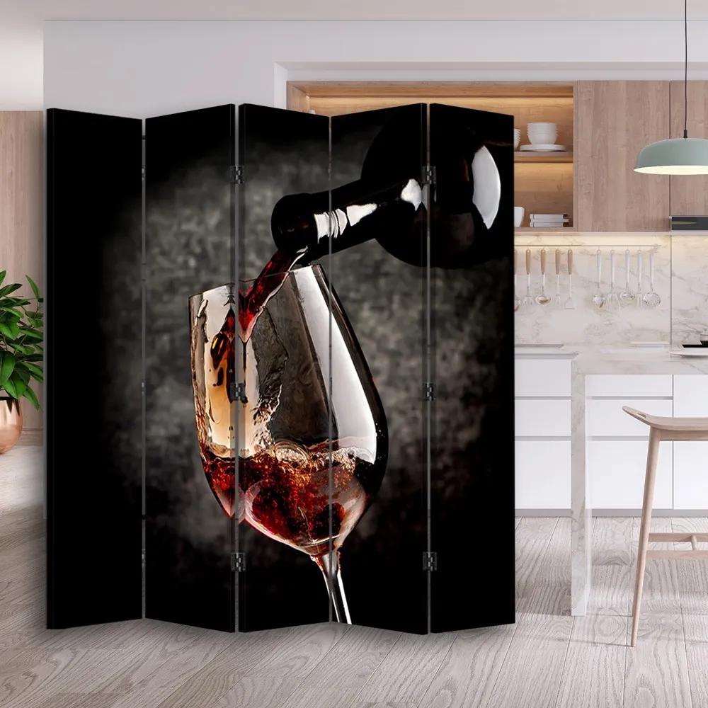 Ozdobný paraván, Vůně červeného vína - 180x170 cm, pětidílný, obustranný paraván 360°