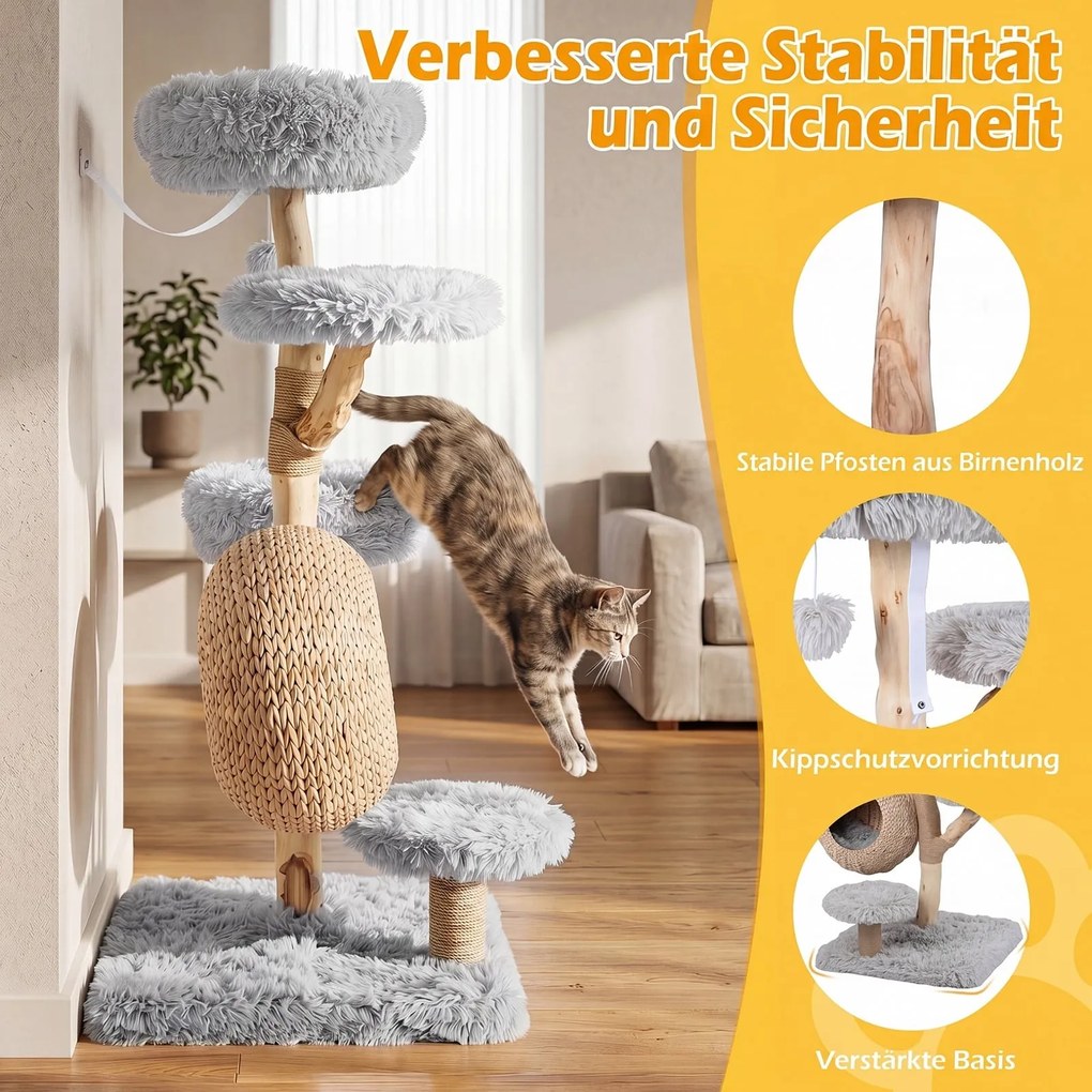 Costway Škrabadlo 134 cm 5 patro Kočičí strom s jeskyní Závěsná