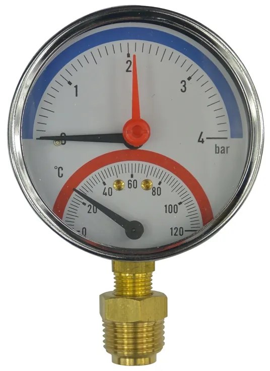 MEREO - Termomanometr 0-4bar, 0-120 °C, zadní vývod 1/2" PR3080