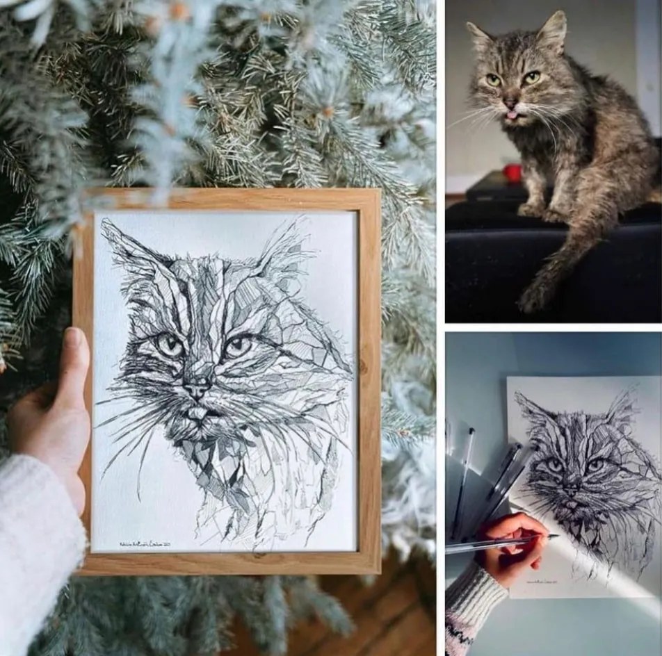 Pet Amour Originální portrét zvířete podle fotografie - Formát A4 Barva: bílé pero