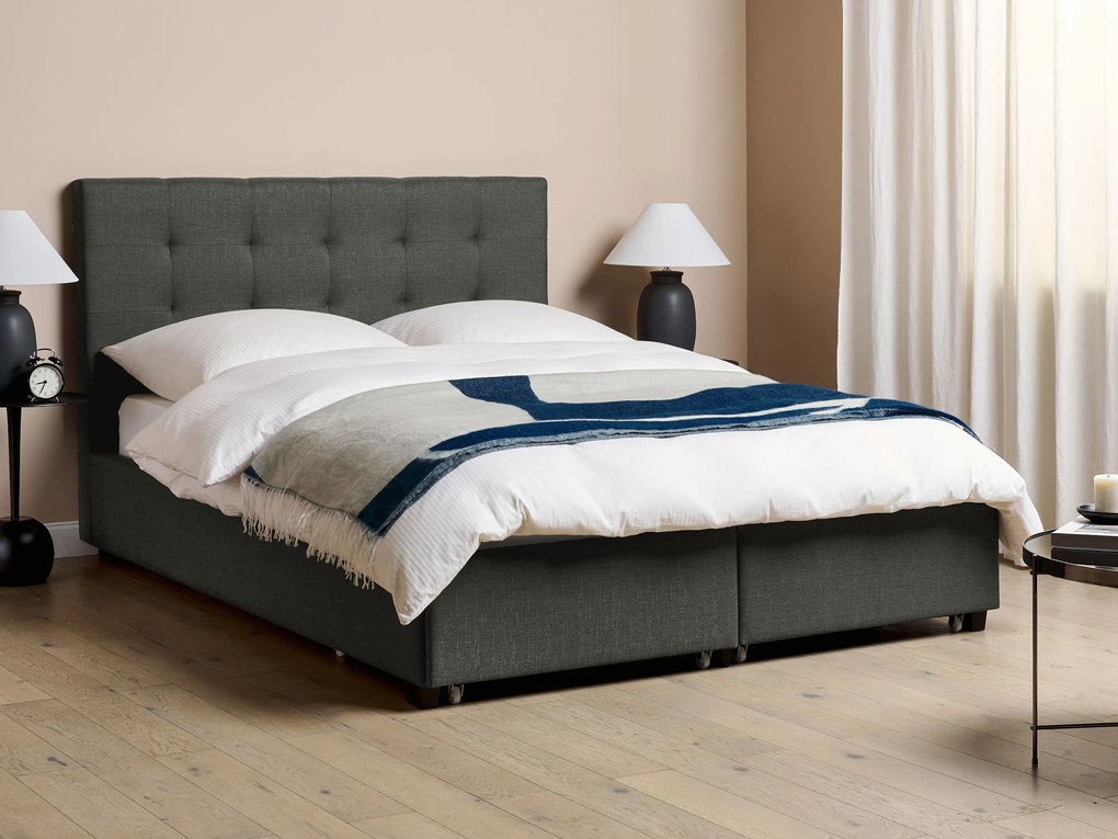 Čalouněná postel 140 x 200 cm s úložným prostorem tmavě šedá LA ROCHELLE Beliani