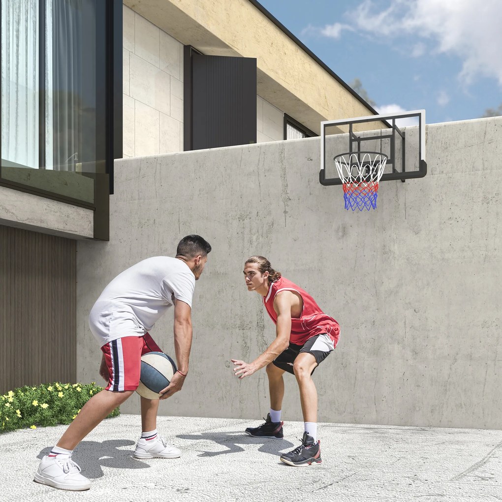 SPORTNOW basketbalový koš s deskou pro venkovní a vnitřní použití, basketbalová deska s ocelovou obroučkou Ø45 cm a sítí, montáž na zeď, basketbalová…