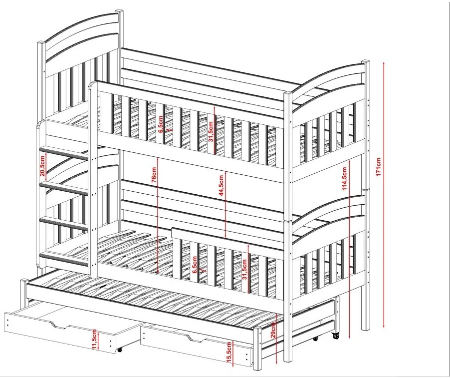 Legno Dětská patrová postel Viking bílá Rozměr (cm): 80x200