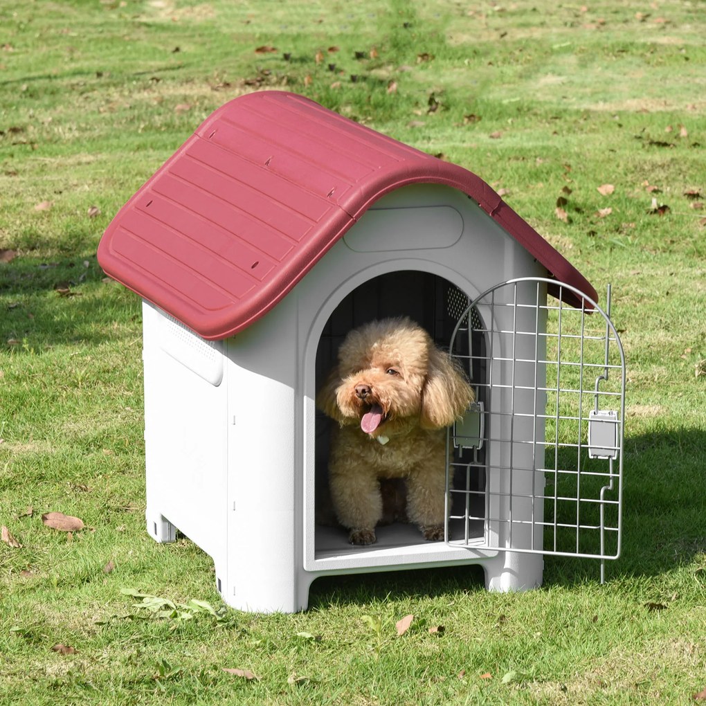 PawHut bouda pro psy venkovní, bouda pro psy se střešním poklopem, branka, přístřešek pro malé psy, domeček pro malá zvířata, cirkulace vzduchu, vodo…