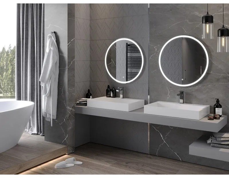 Mexen Gobi, LED kulaté koupelnové zrcadlo s podsvícením 70 cm, 6000K, ochrana proti zamlžování, 9801-070-070-611-00