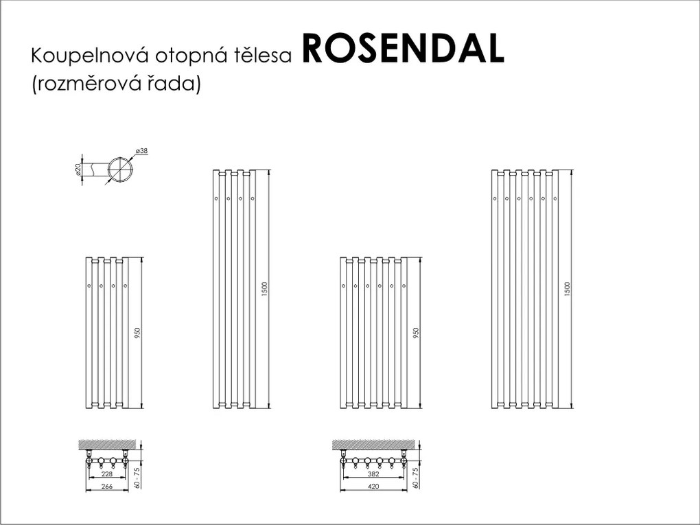 ELVL Bitherm koupelnový radiátor ROSENDAL.ES 266 x 950 mm ELVL2878 PROVEDENÍ: Bílá