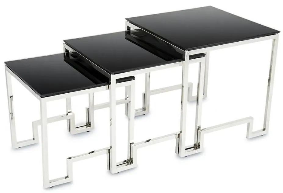 HowHomely | SADA 3x Konferenční stolek SAMMEN chrom/černá | DD0369