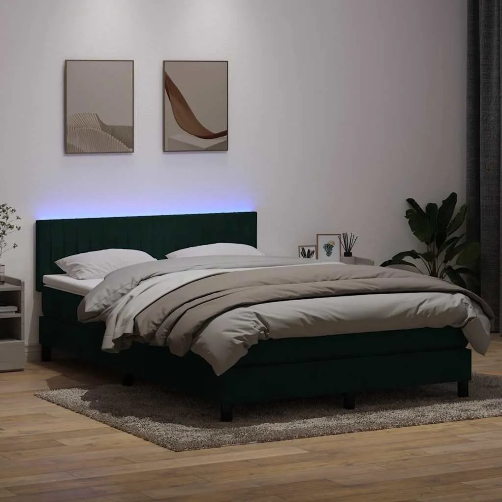 Box spring postel s matrací a LED tmavě zelená 160x220 cm samet 3317130