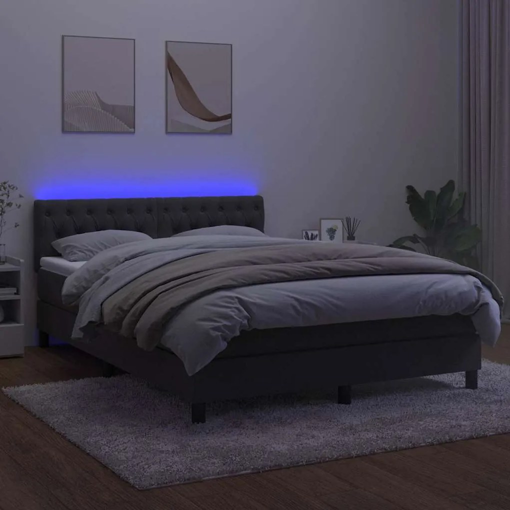Box spring postel s matrací a LED tmavě šedá 140x200 cm samet 3134586