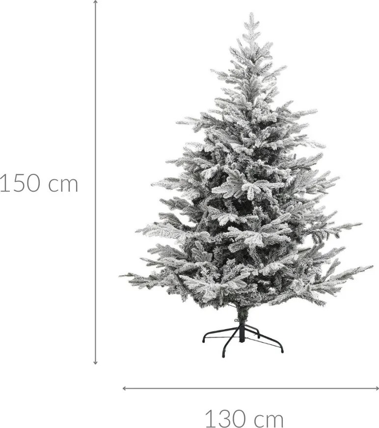 Umělý vánoční stromeček na kovovém stojanu, s umělým sníhem, 150 cm