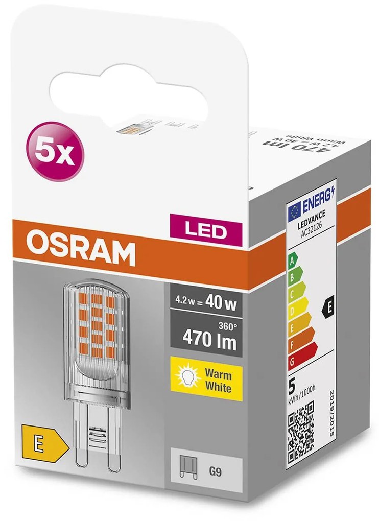 OSRAM Base PIN LED kolík žárovka G9 4,2W 470lm 5ks