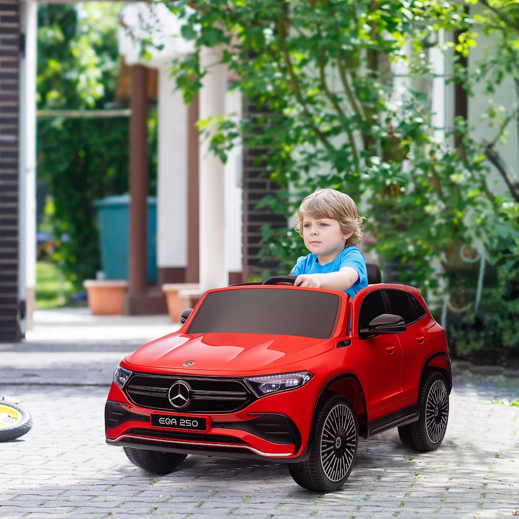 HOMCOM Dětské elektrické auto 3-8 let s licencí Mercedes Benz EQA 12V, dálkové ovládání, světlomety a klakson, 111,5x69x52,5 cm, červené a černé | Aos