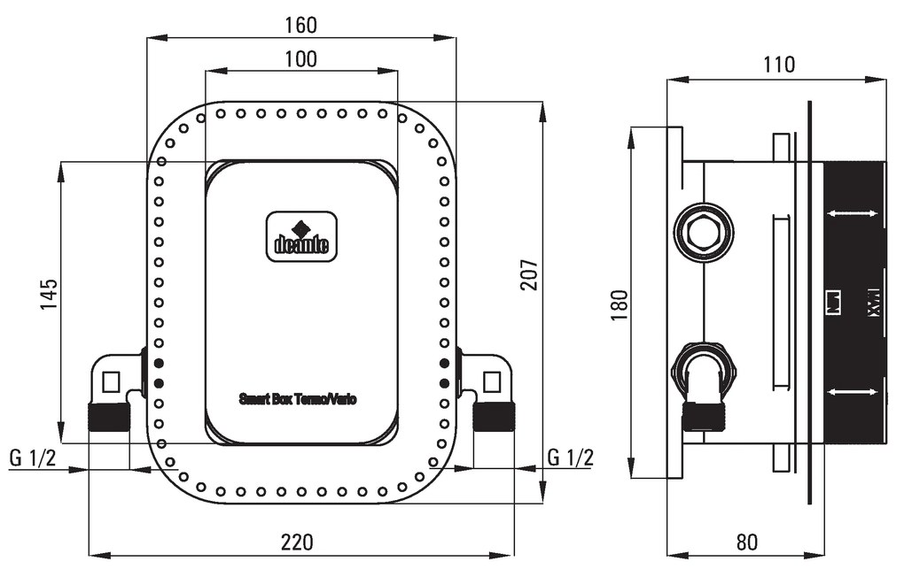 Deante Deante, podomítková termostatická sprchová sestava kulatá + BOX, chromová, BXYZ0EBT