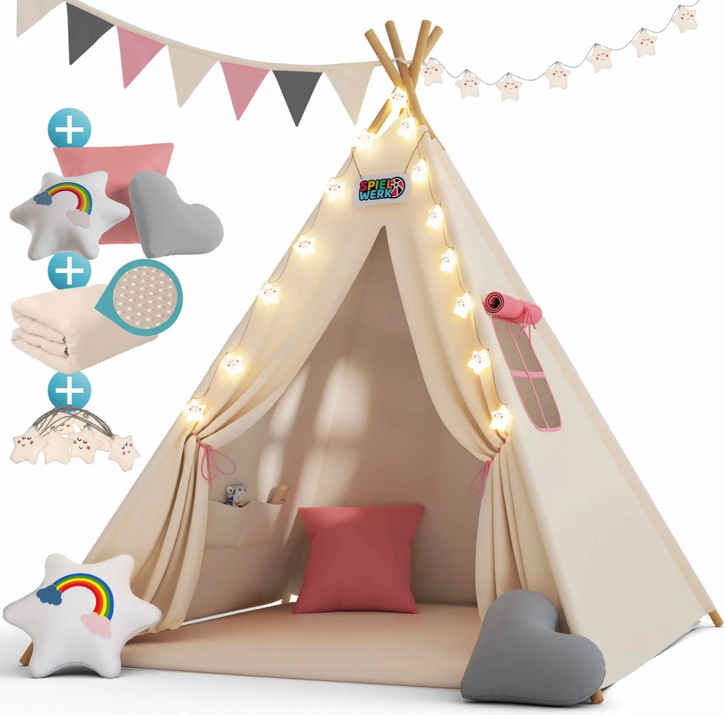 Deuba Dětský stan Teepee 160x130x130 cm - růžový