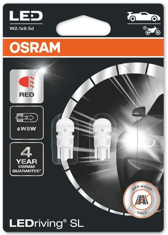 Led autožárovka osram ledriving sl w5w červená 12v dva kusy v balení