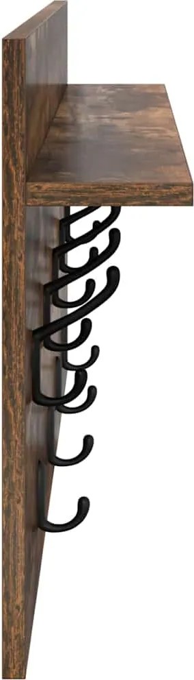 věšák, nástěnný, 1 prkno, háčky, kompozitní dřevo, 40x80x12 cm, kouřový dub, Dekorino TK20260018