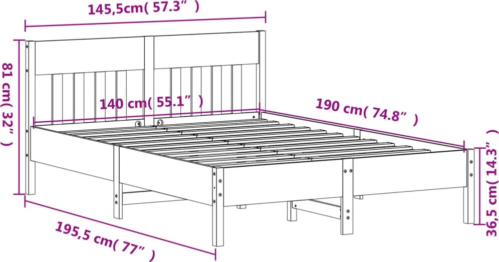 vidaXL Rám postele s čelem voskově 140 x 190 cm masivní borovice [842662] Barva: Přírodní