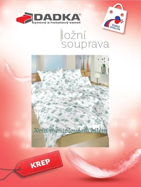 Dadka Povlak na polštář krep Kvítí mentolové na bíém  Povlak na polštář krep Kvítí mentolové na bílém 40x50 cm