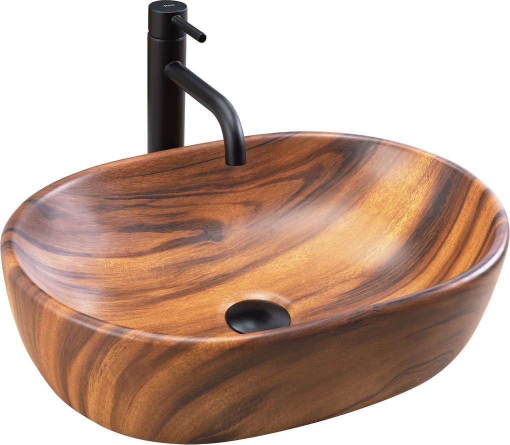 Rea Amelia Wood, umyvadlo na desku 480x345x135 mm, imitace dřeva-hnědá matná, REA-U5060