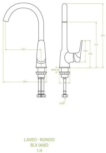 Laveo Rondo, kuchyňská baterie stojící h-302, chromová, LAV-BLX_068D