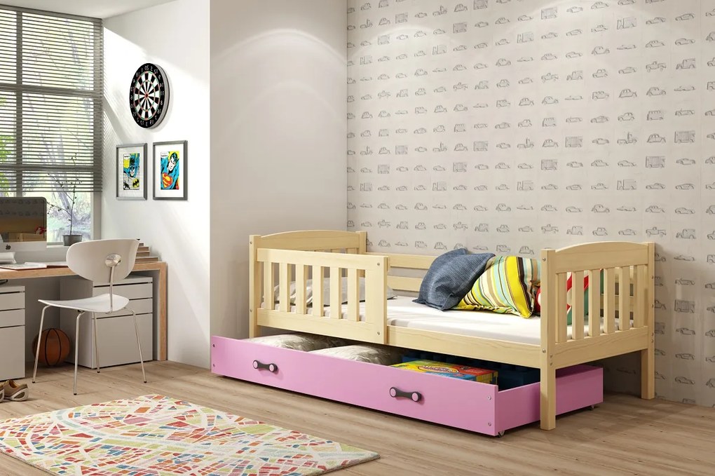 BMS Group Dětská postel s úložným prostorem KUBUS borovice Velikost postele: 200x90 cm, Barva šuplíku: Modrá
