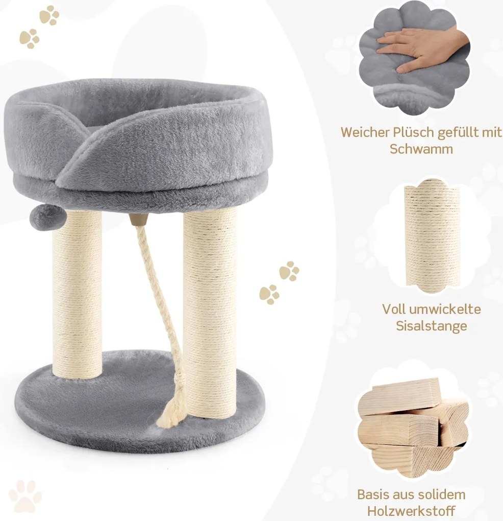 Costway Cat Tree Cat škrabadlo s měkkým sedákem sisalová věž pro kočky šedé