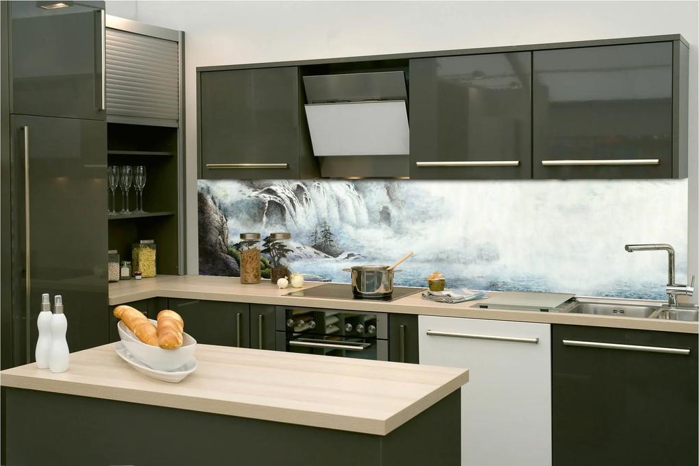 DIMEX | Fototapeta do kuchyně Malba vodopádu KI-260-190 | 260 x 60 cm | bílá, šedá, modrá