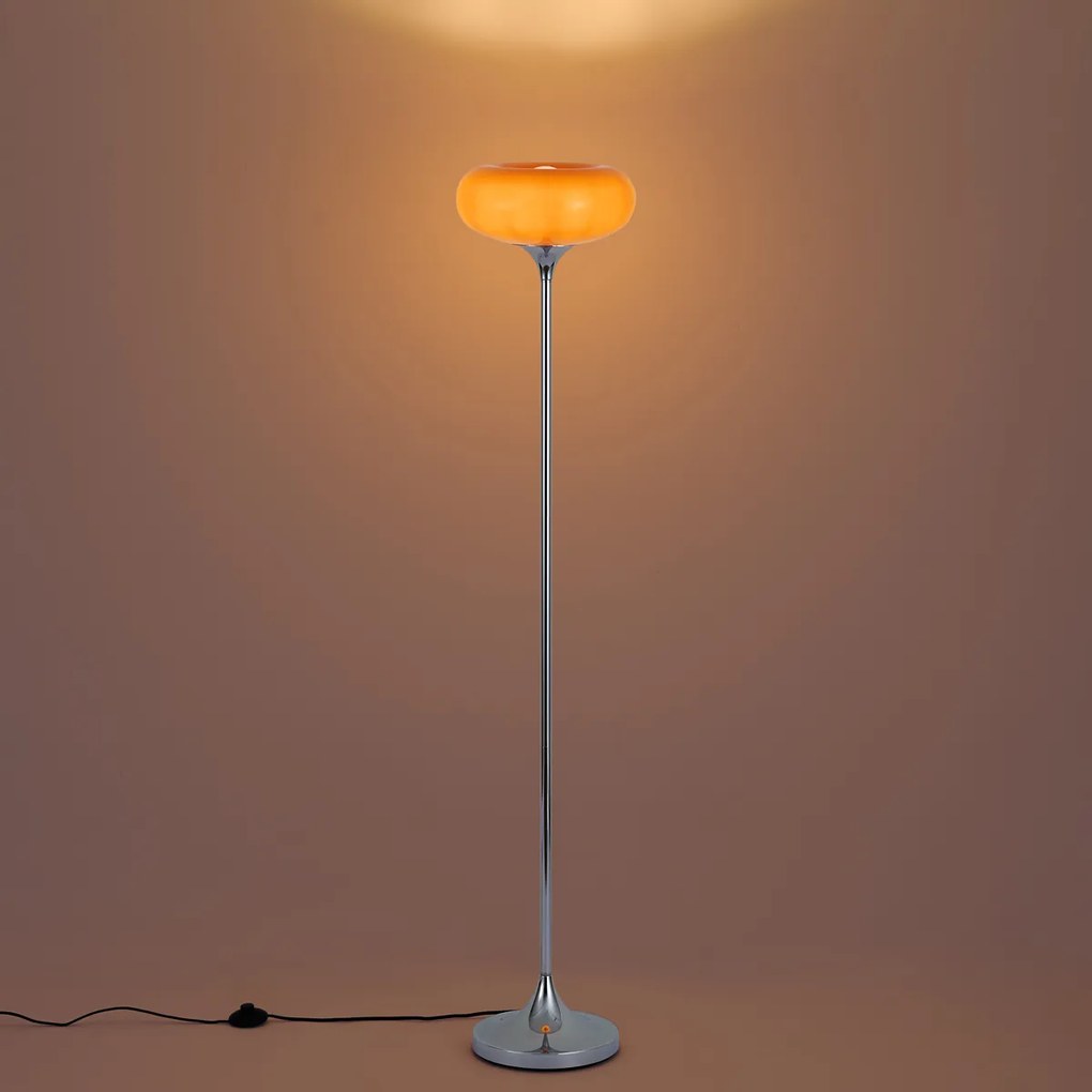 Retro stojací lampa chromová s oranžovým skleněným stínidlem 150cm - Glaze