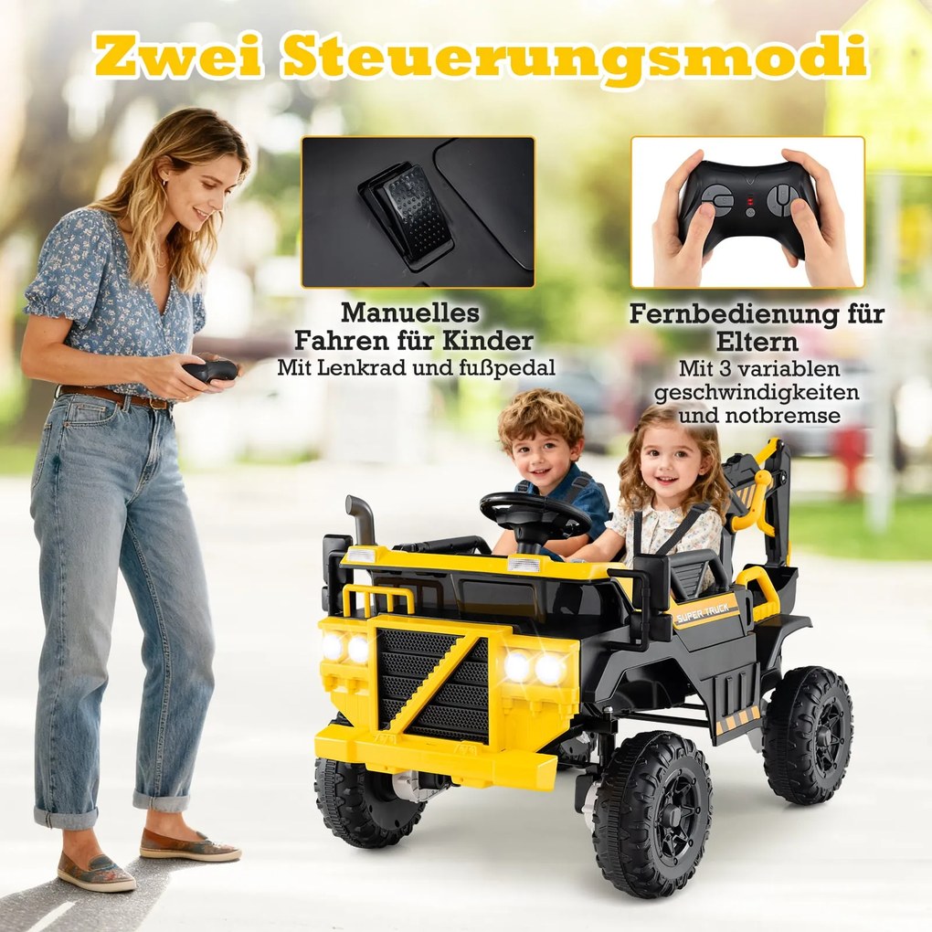 Costway 24 V Elektrické dětské šlapací rypadlo s 4 WD a dálkovým ovládáním