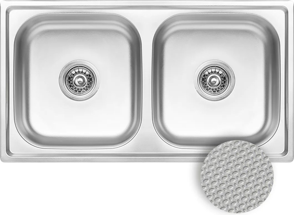 Kuchinox Standard, 2-komorový nerezový dřez 780x430x195 mm, drážkovaný dekor, ocelová, LAV-SKS_320T