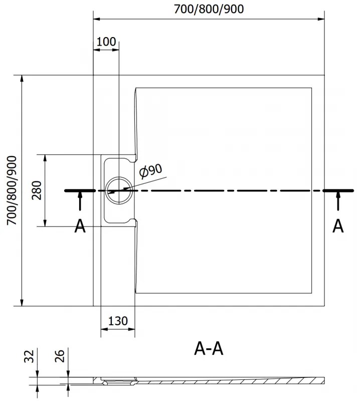 Mexen Otto, SMC čtvercová sprchová vanička 80 x 80 cm, bílá, 4N108080
