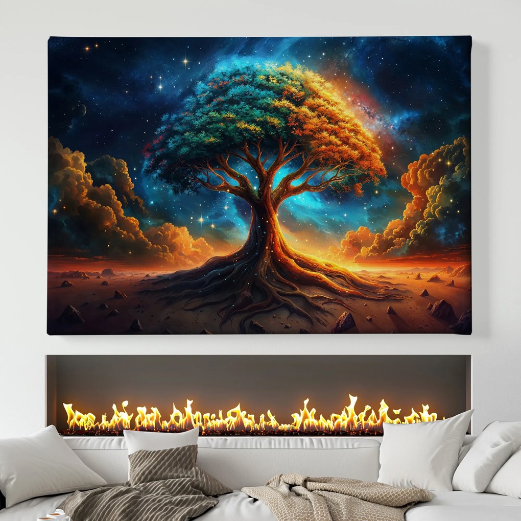Obraz na plátně - Košatý strom života Vesmírný dotek FeelHappy.cz Velikost obrazu (šířka x výška): 210 x 140 cm