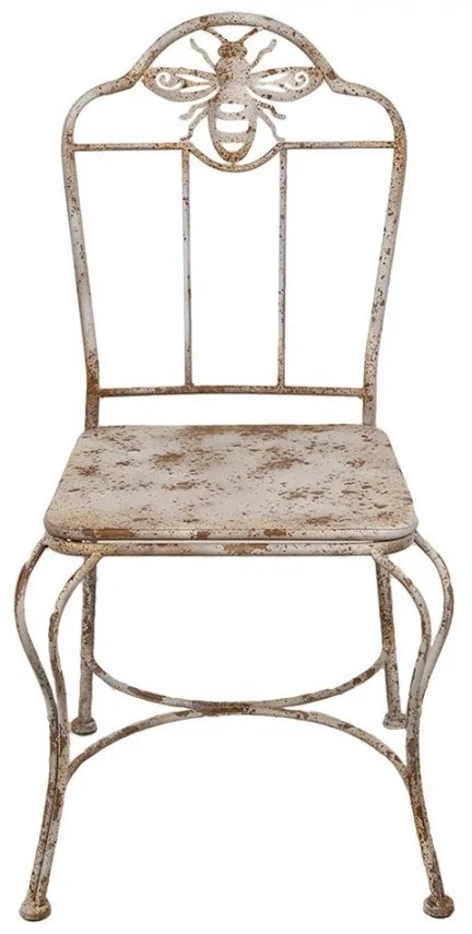 Bílá antik kovová zahradní židle se včelkou French - 47*47*91 cm