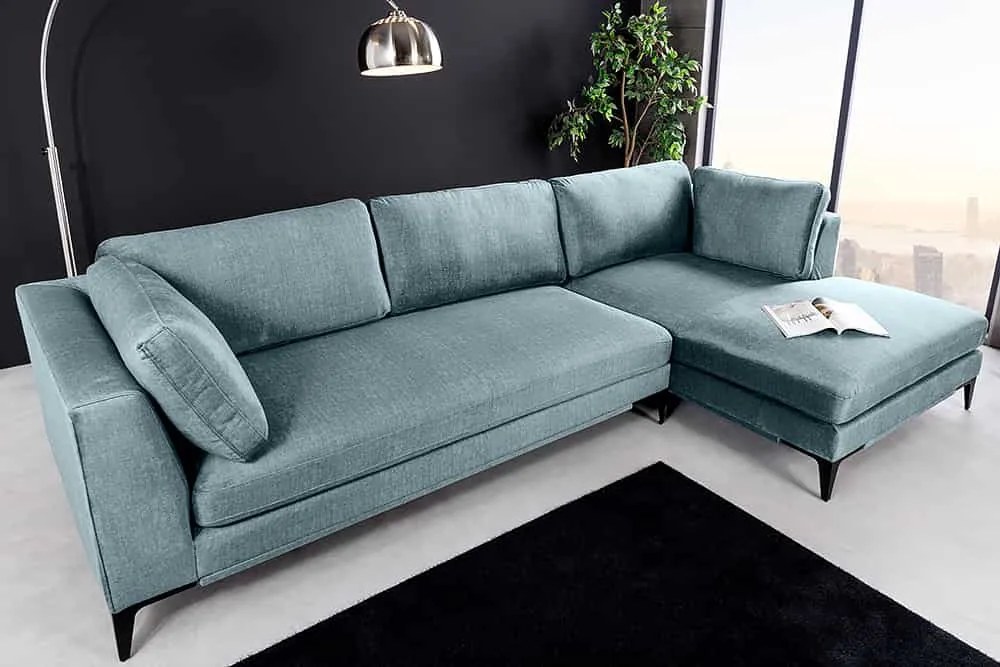 Designová rohová sedačka Sashanique 313 cm petrolejový samet - pravá