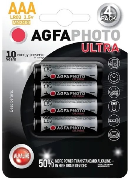 AgfaPhoto Ultra alkalická baterie 1,5V LR03/AAA, 4ks blistr