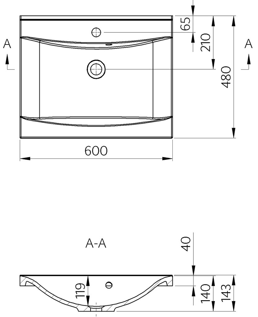 Sapho, LUCIOLA umyvadlo 60x48cm, litý mramor, bílá, 50062