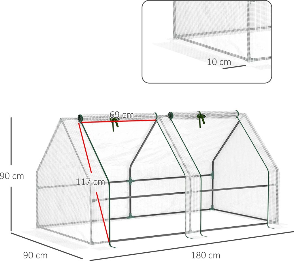 Outsunny Zahradní skleník pro venkovní použití 180x90x90 cm, typ kůlny s 2 okny, ocelová konstrukce, terasový skleník pro pěstování rostlin, květin a…