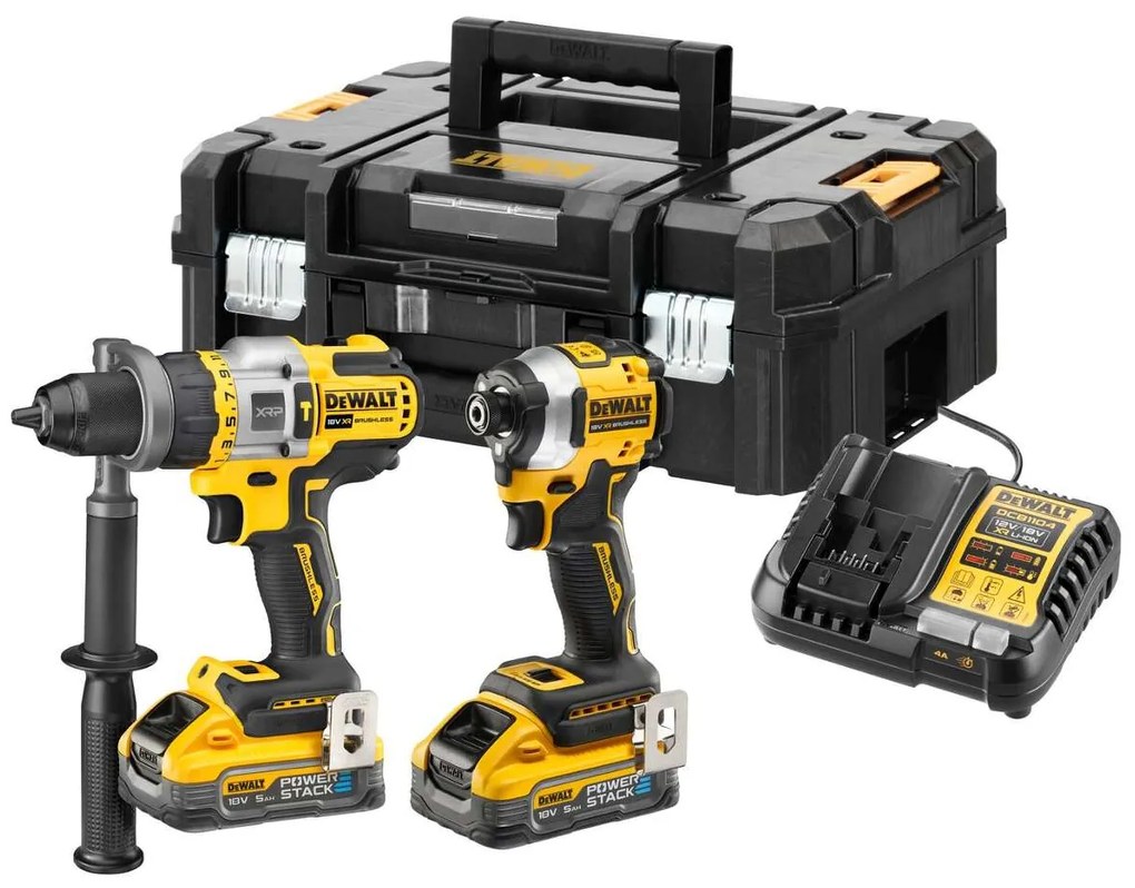 DeWALT Nářadí - 18V AKU sada příklepové vrtačky a rázového utahováku, 2x aku 5,0 Ah POWERSTACK, nabíječka DCK2052H2T