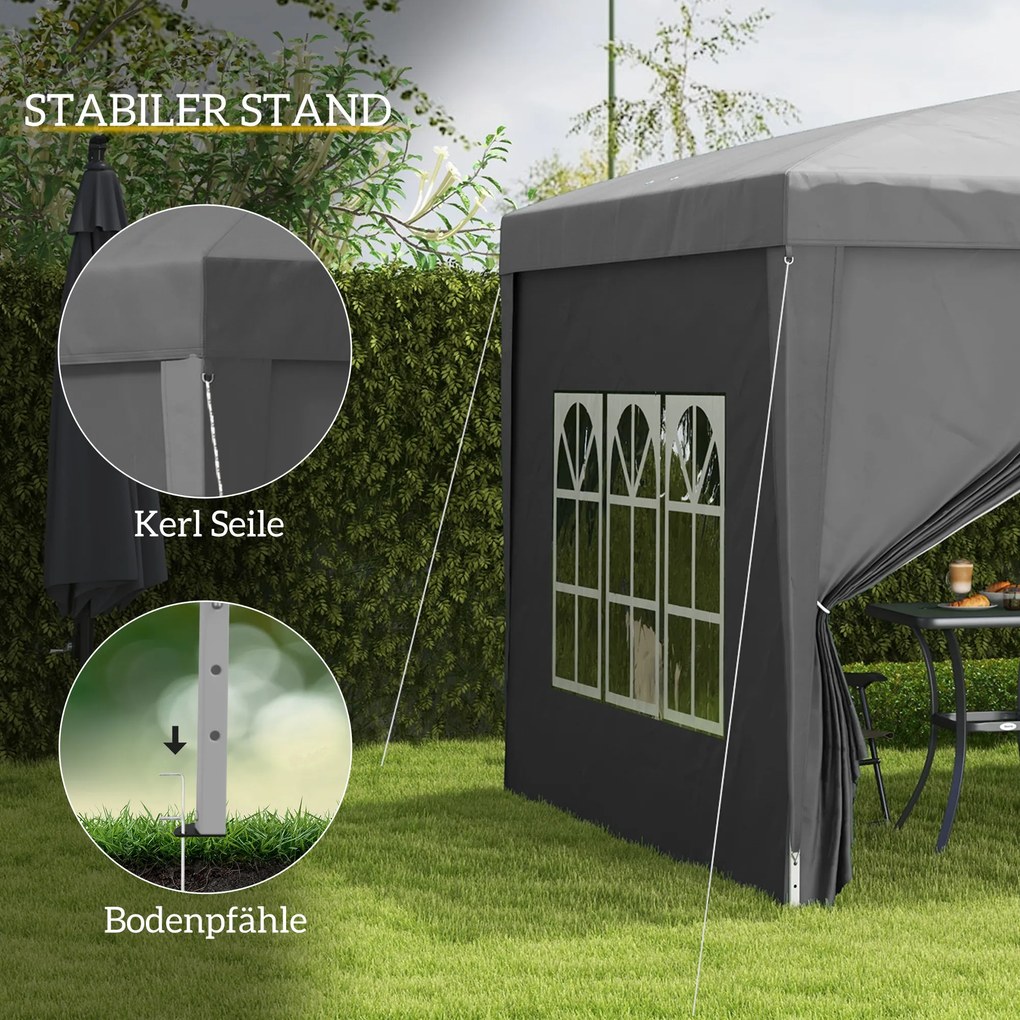 Zahradní přístřešek Outsunny Pop-Up Skládací Recepční Stan 3 x 3m se 4 Odnímatelnými Bočními Stěnami + Šedý Přenosný Obal