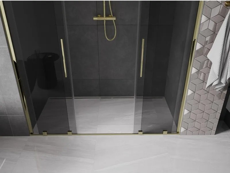 Mexen Velar Duo, posuvné sprchové dveře do otvoru 180 cm, 8mm šedé sklo, zlatá lesklá, 871-180-000-42-50