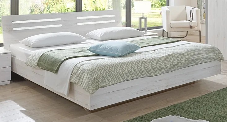 Manželská postel 160x200 cm v dekoru dub bílý s dekorativními lištami typ 351 KN131