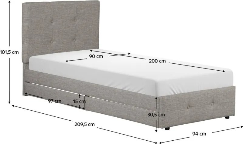 Postel s úložným prostorem, světle šedá, 90x200, DOREA Kondela 0000413712