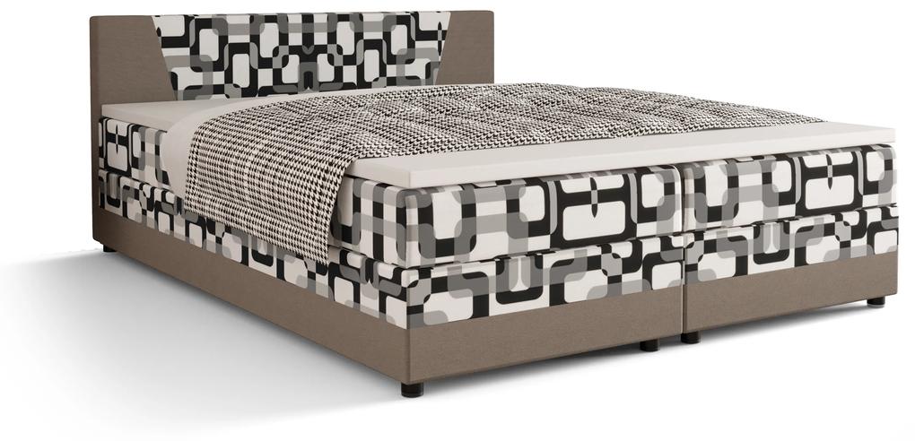 Manželská postel Boxspring 160 cm Linda Comfort (vzor + šedohnědá) (s matrací a úložným prostorem). 1056056